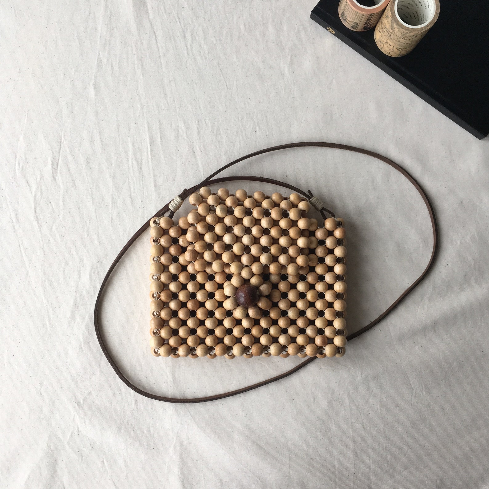 Wooden Beads Bag, Wood Beaded Purse, Beaded Clutch Bag, Mini Wooden Bag ...