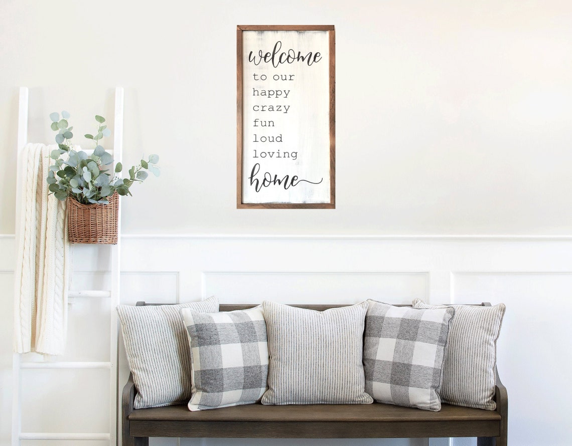 Welcome to Our Happy Home Framed Wood Sign Entryway Wood - Etsy