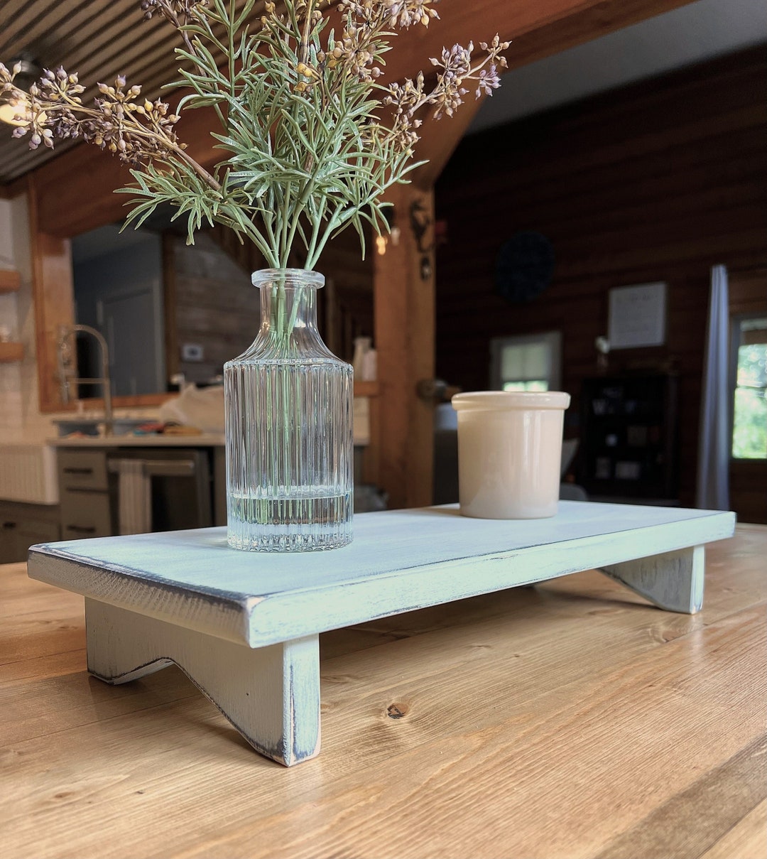 Farmhouse Table Wood Riser | Farmhouse Table Decor | Weathered Bluish ...