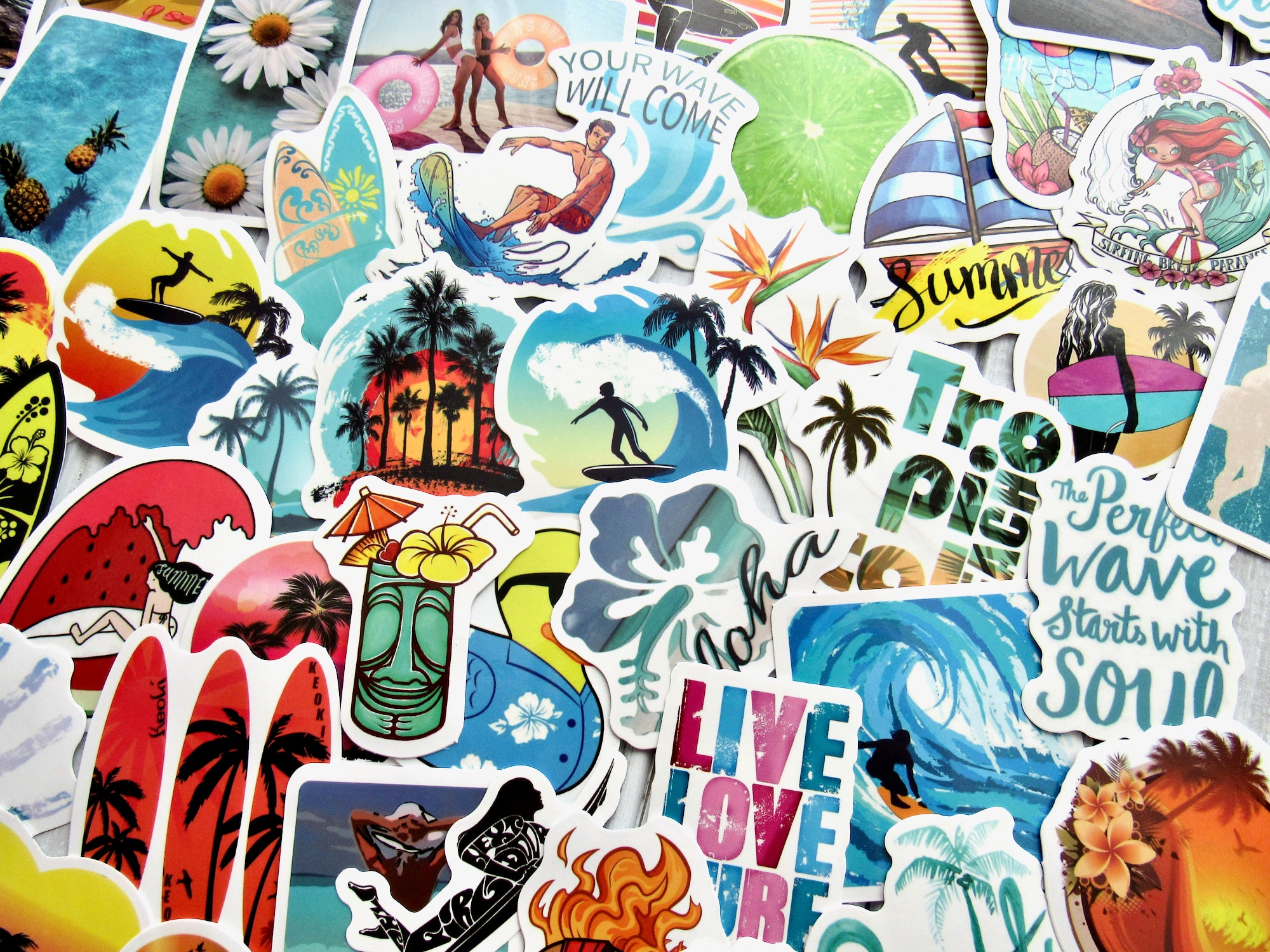 Beach Surf Vinyl Stickers Hawaii Stickers Assorted 10 Pack - Etsy