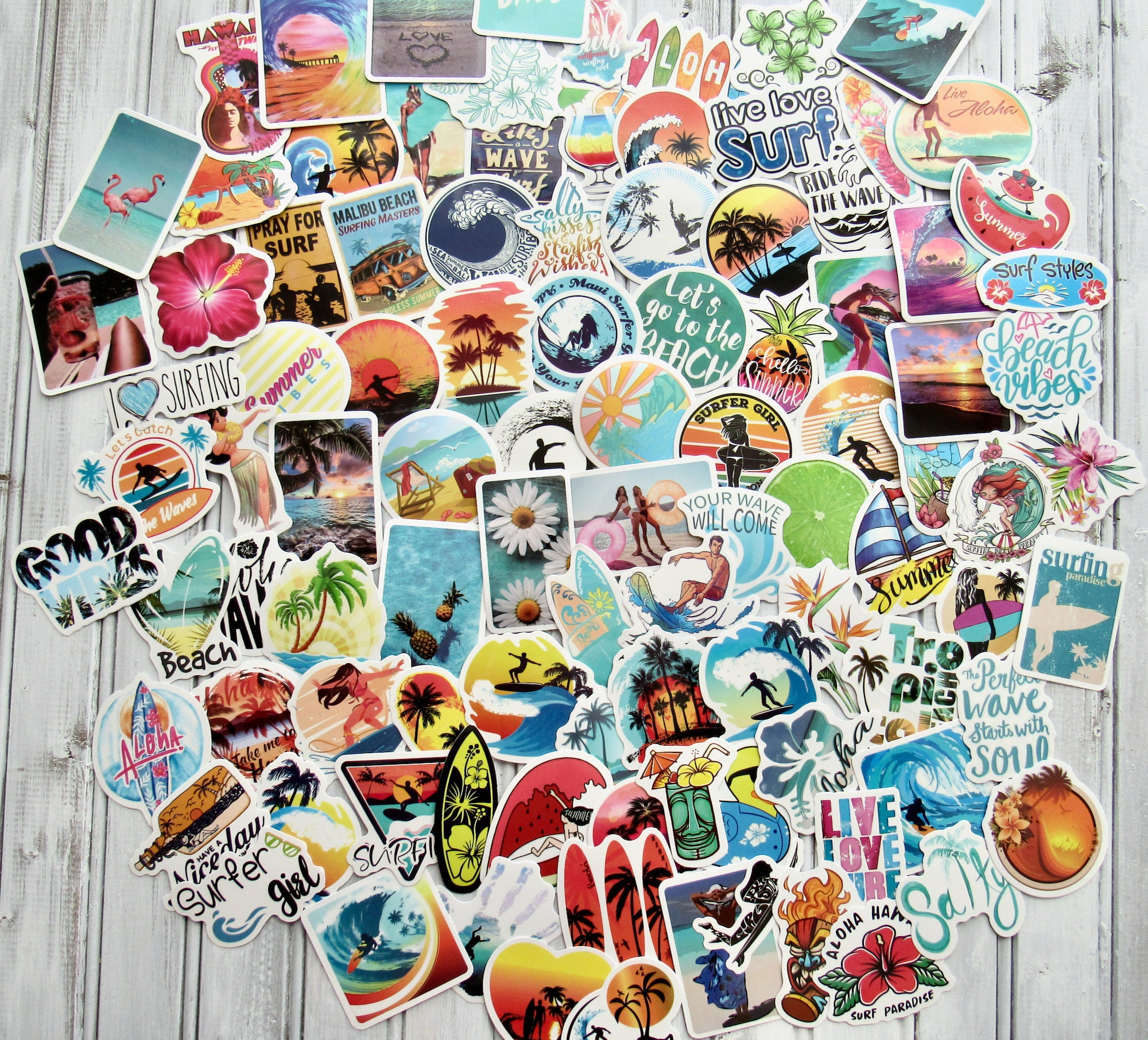 Beach Surf Vinyl Stickers Hawaii Stickers Assorted 10 Pack - Etsy