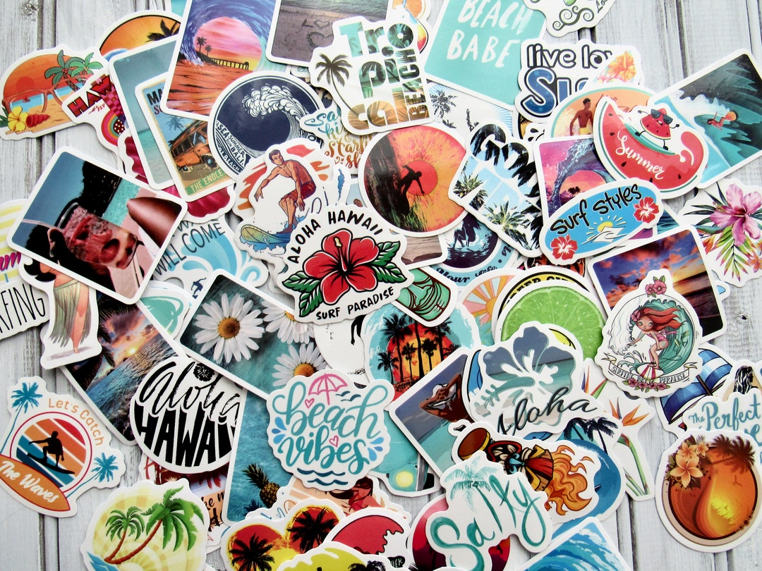 Beach Surf Vinyl Stickers, Hawaii Stickers, Assorted 10 Pack, Laptop ...