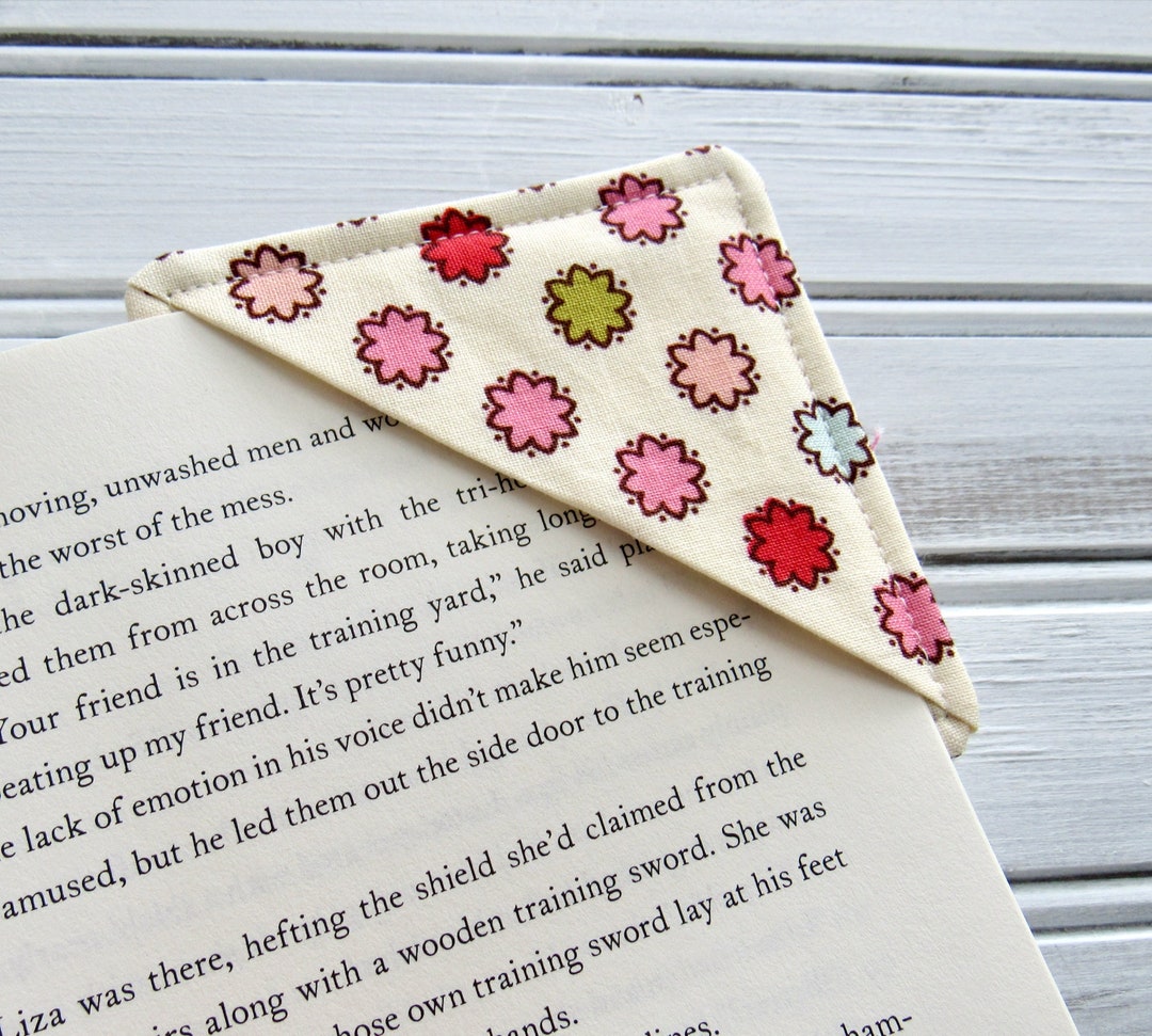 Fabric Corner Bookmark, Polka Dot Bookmark, Pink Bookmark, Daisy ...