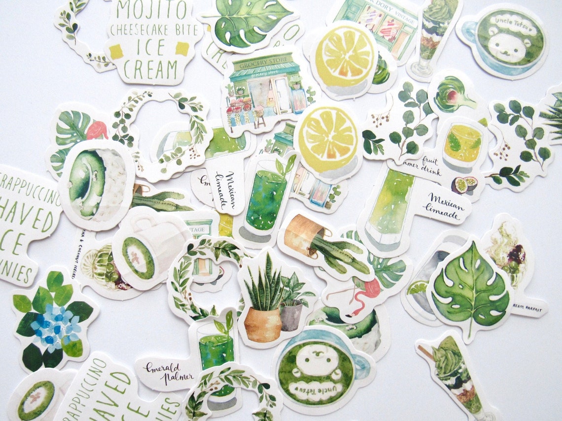 Green Mint Planner Stickers 46 Pcs Kawaii Stickers Mojito - Etsy