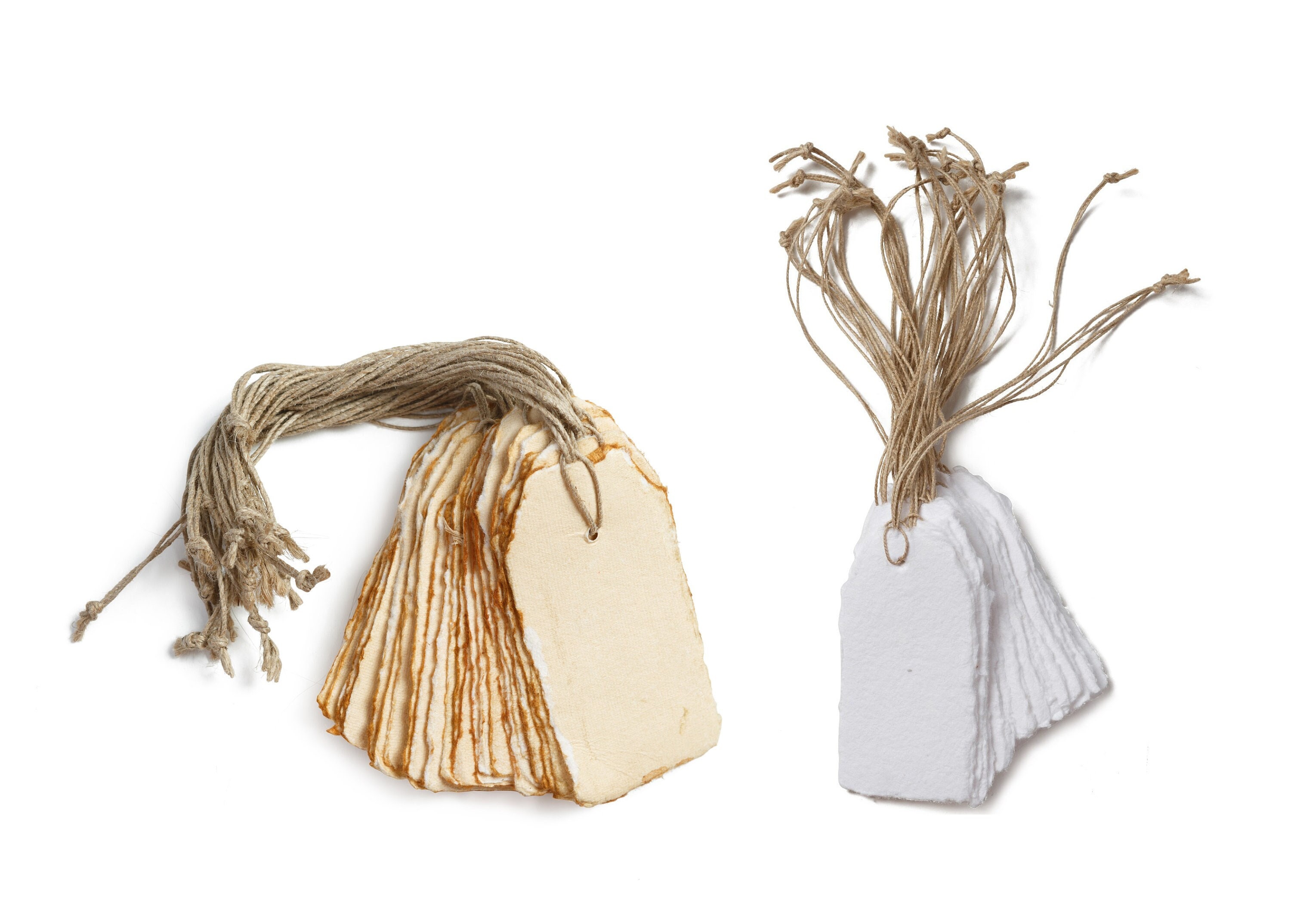 Handmade Paper Gift Tags With String - Vintage / White Deckle Edge - 25 ...
