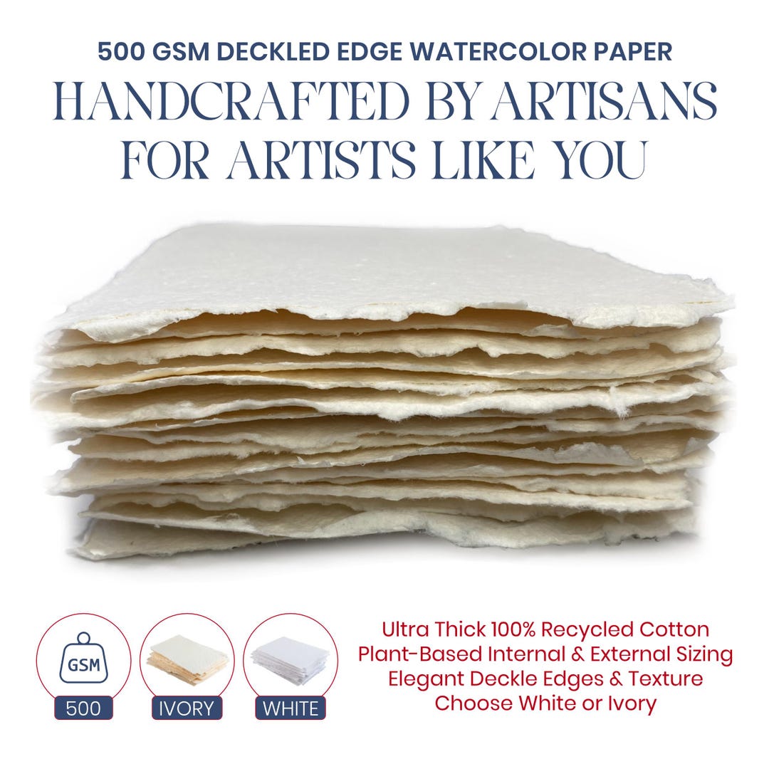 Ultra Thick Handmade Watercolor Paper, Deckled Edge Paper, 500GSM - 15 ...