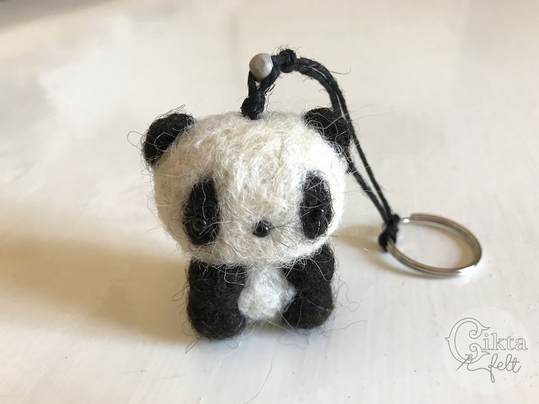 Adorable Miniature Panda - Needle Felted Keychain - Cute Panda Ornament ...