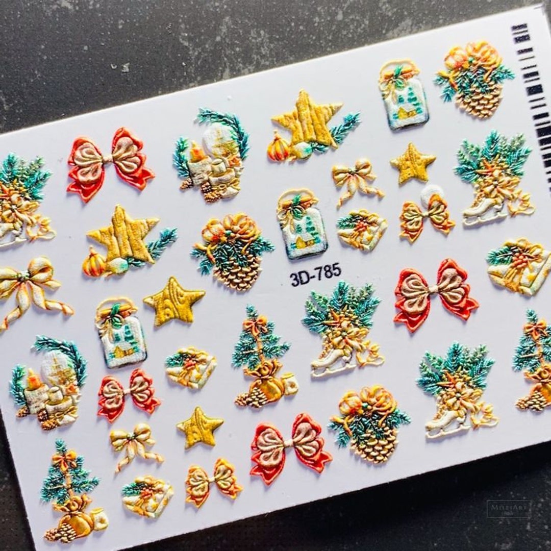 Christmas 3D Nail Decals Winter Nail Water Transfer Snowflake - Etsy