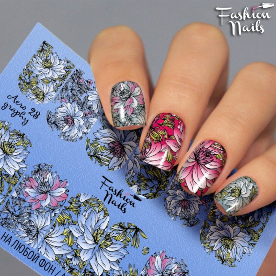 Floral Nail Decals Roses Nail Water Transfer Nail Stickers - Etsy