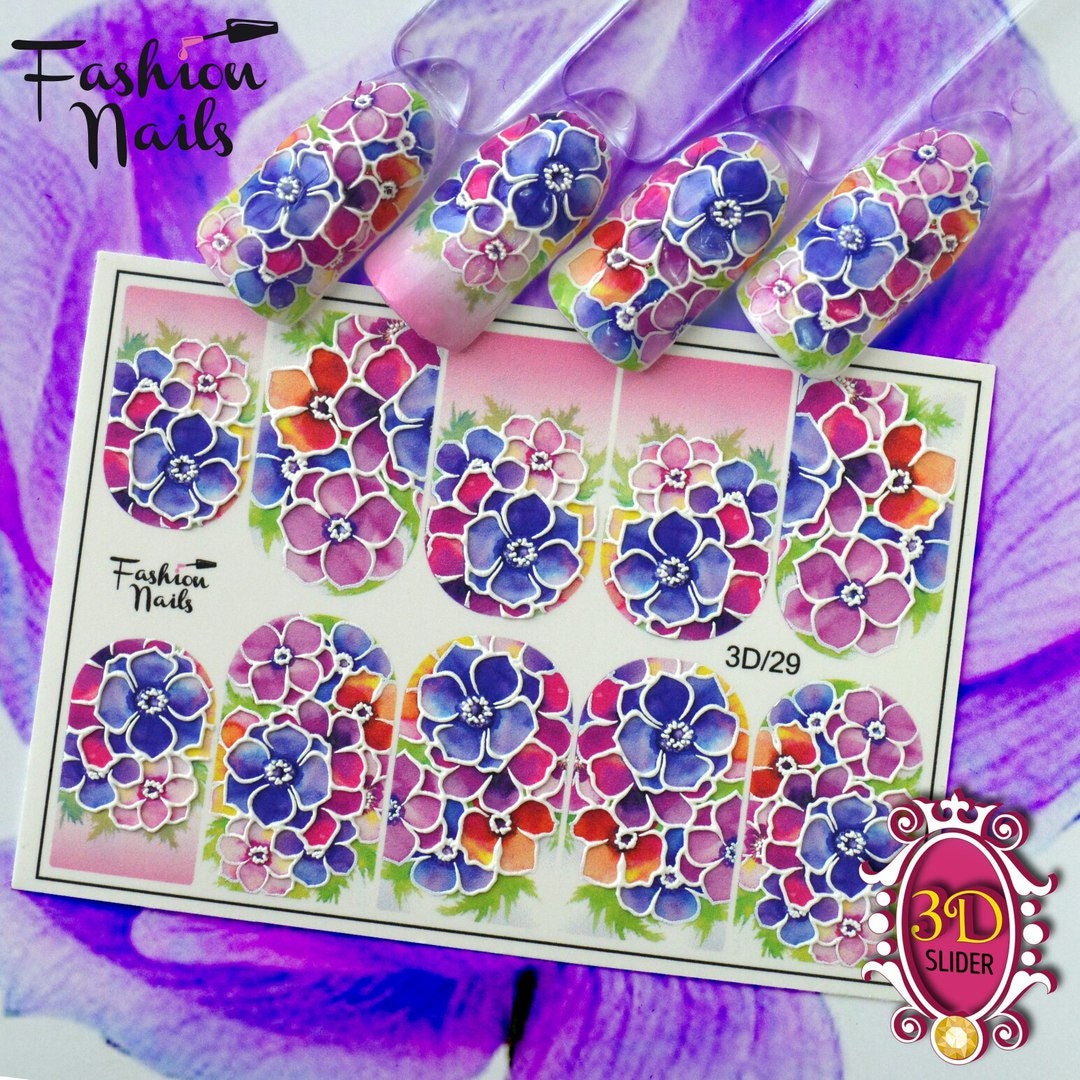 3D Nail Decal Florals Nail Water Transfer Nail Stickers Nail | Etsy