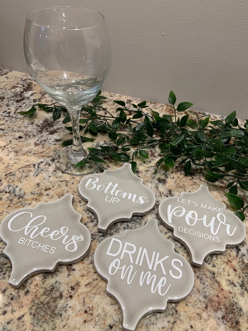 Drink Ceramic Coasters - Funny & Sarcastic Sayings - Set of 4 Coasters ...