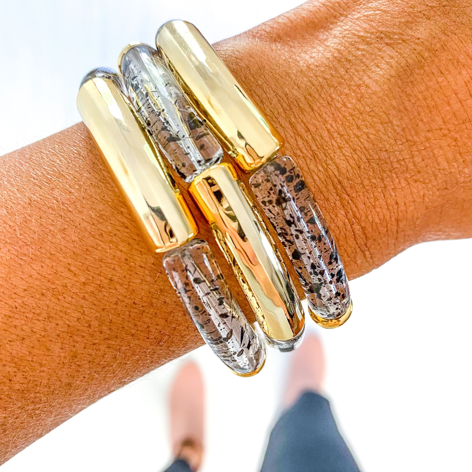 Clear & Black Speckle Acrylic Resin Tube Bamboo Bangle | Etsy