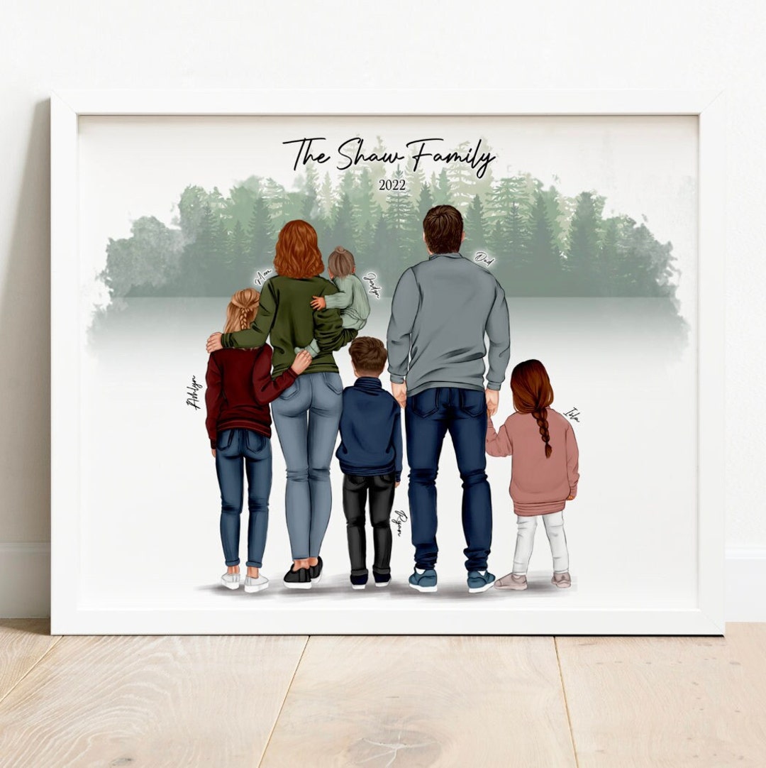 Personalized Family Print, Family Portrait Illustration, Modern, Family ...