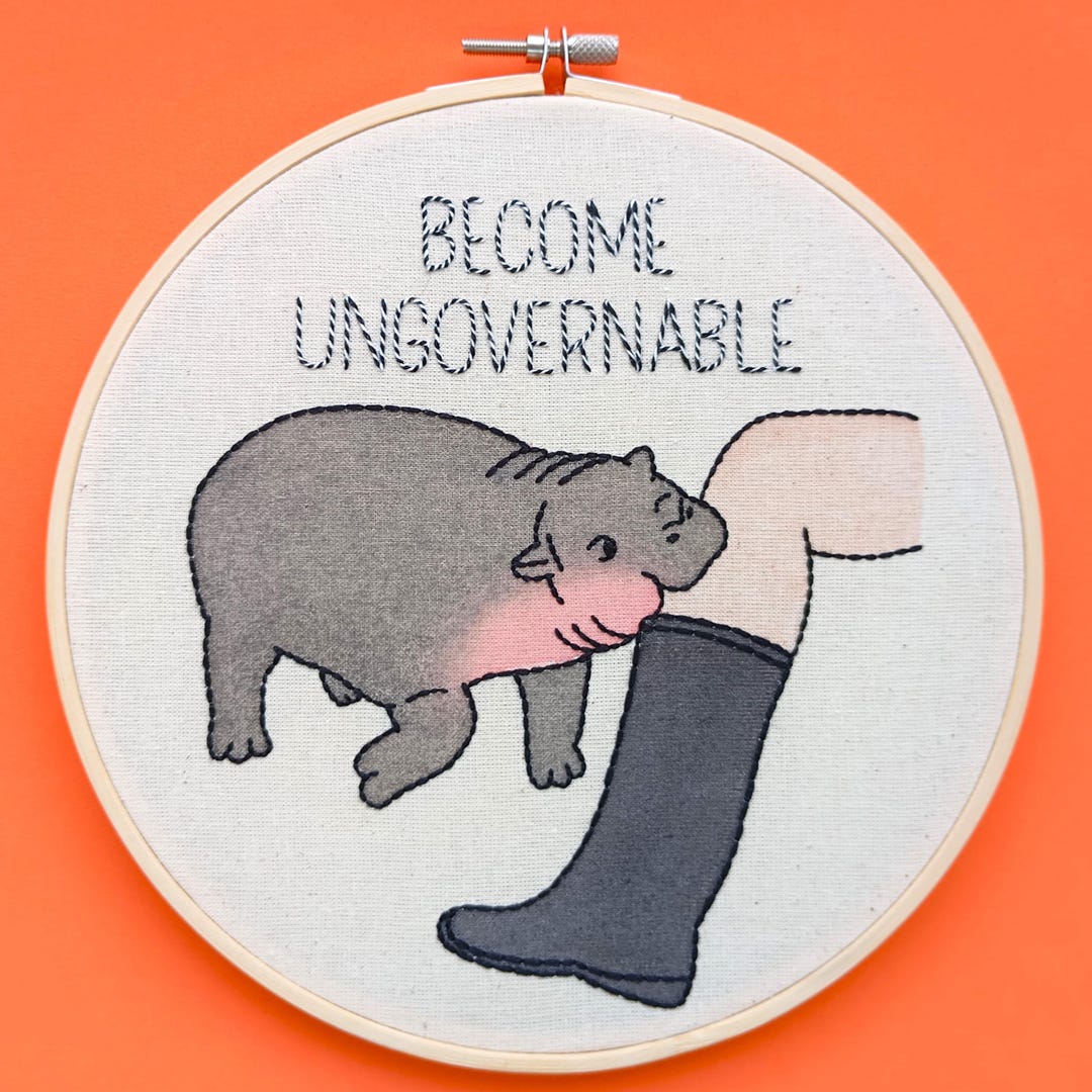 Baby Hippo Become Ungovernable Meme | Finished Embroidery | Wall Decor ...