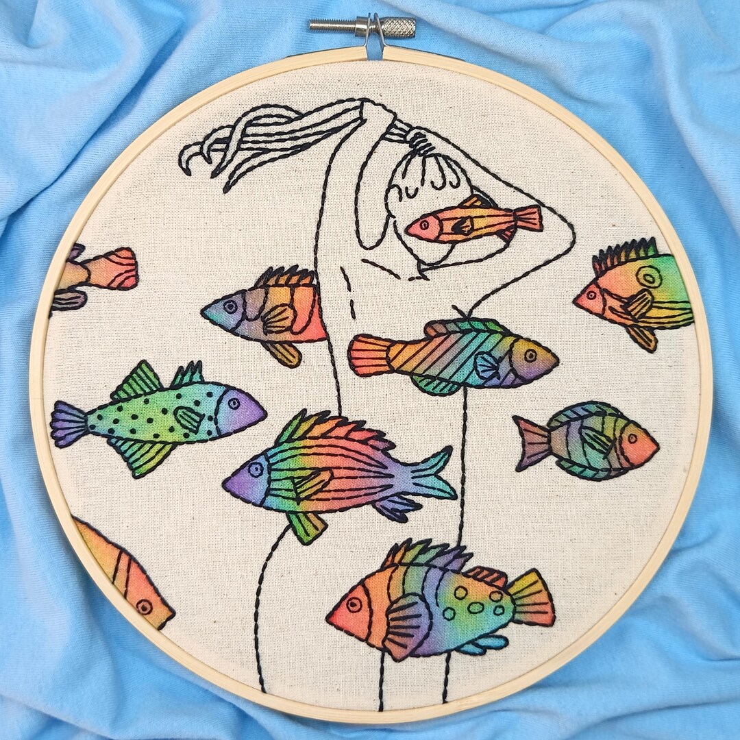 Rainbow Fish Girl - Finished Embroidery Art - Wall Decor - Etsy