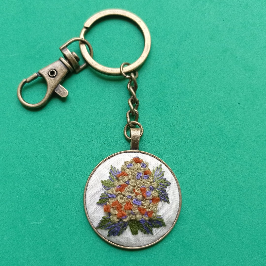 Hand-embroidered Plant Keychain | Mini Embroidery Art | Funny Keychain ...