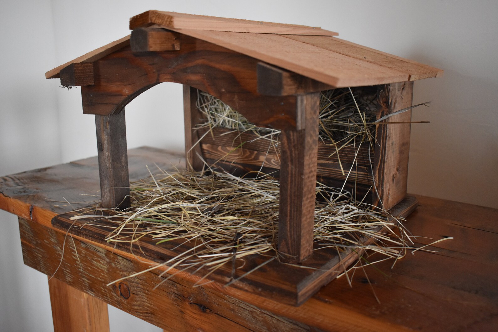 Handcrafted Wooden Nativity Stable With Barnwood or Red Cedar Shingled ...