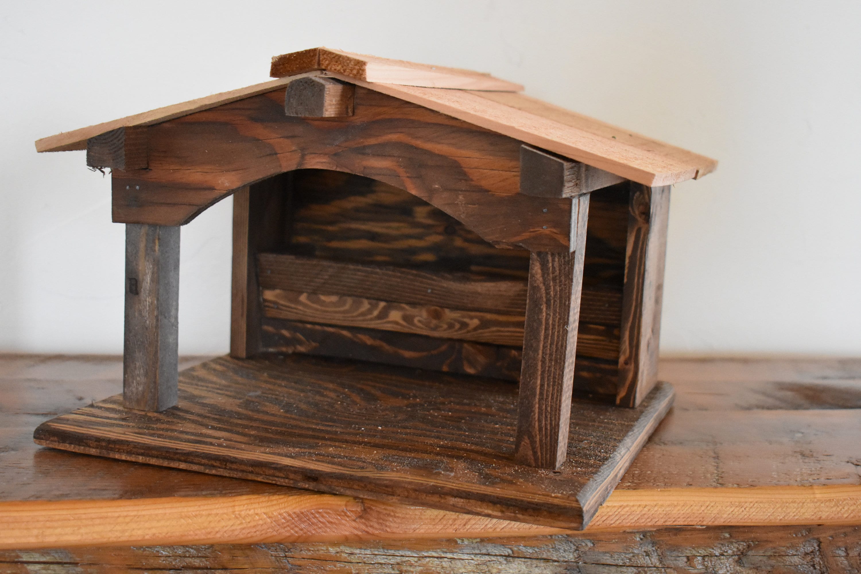 Handcrafted Wooden Nativity Stable With Barnwood or Red Cedar Shingled ...