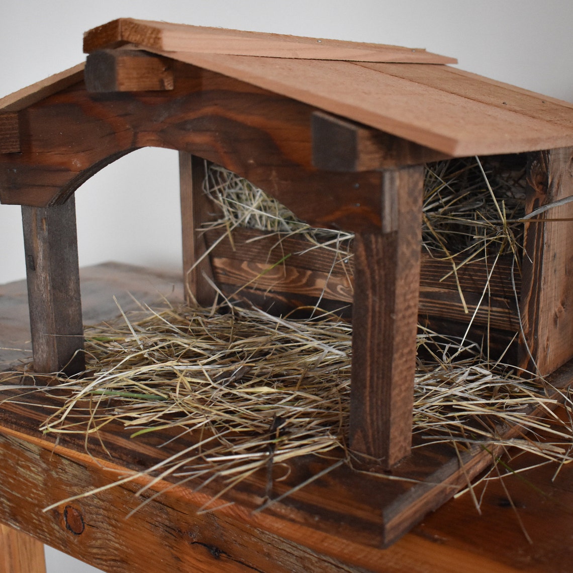 Handcrafted Wooden Nativity Stable With Barnwood or Red Cedar Shingled ...