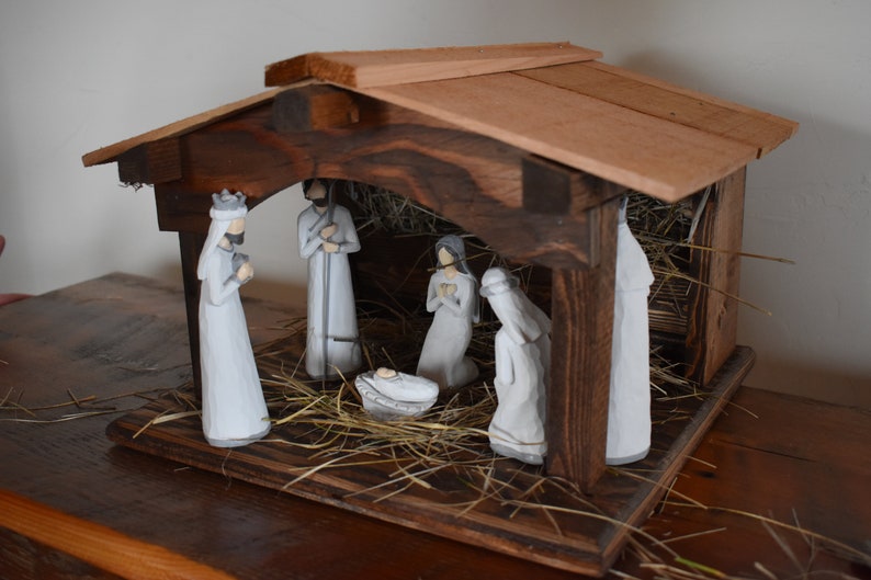 Handcrafted Wooden Nativity Stable With Barnwood or Red Cedar Shingled Roof - Etsy