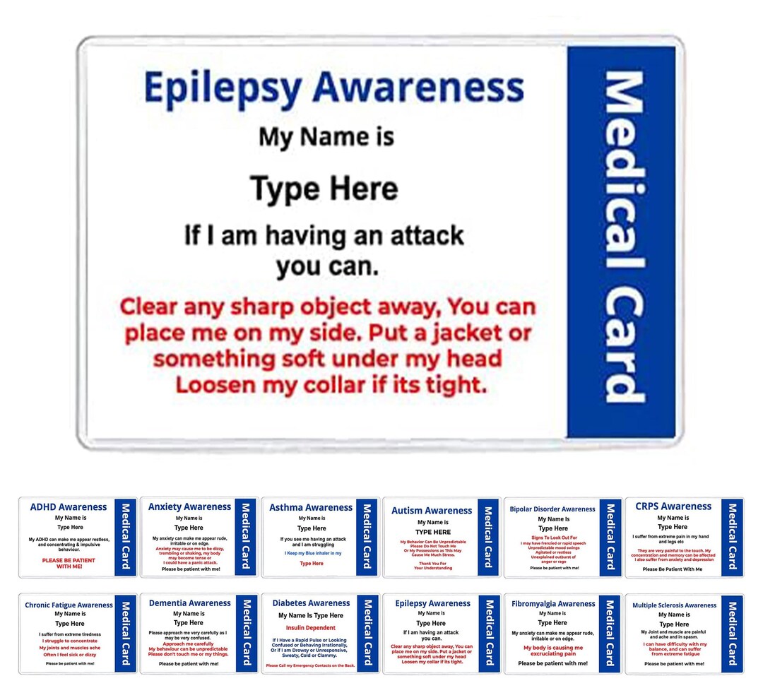 Epilepsy Awareness Disability ID Card Personalised With Your Name and ...