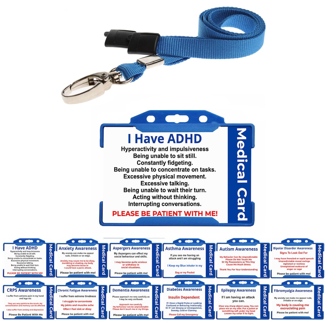 ADHD Awareness Hidden Disability Printed ID Card - With Blue Lanyard ...