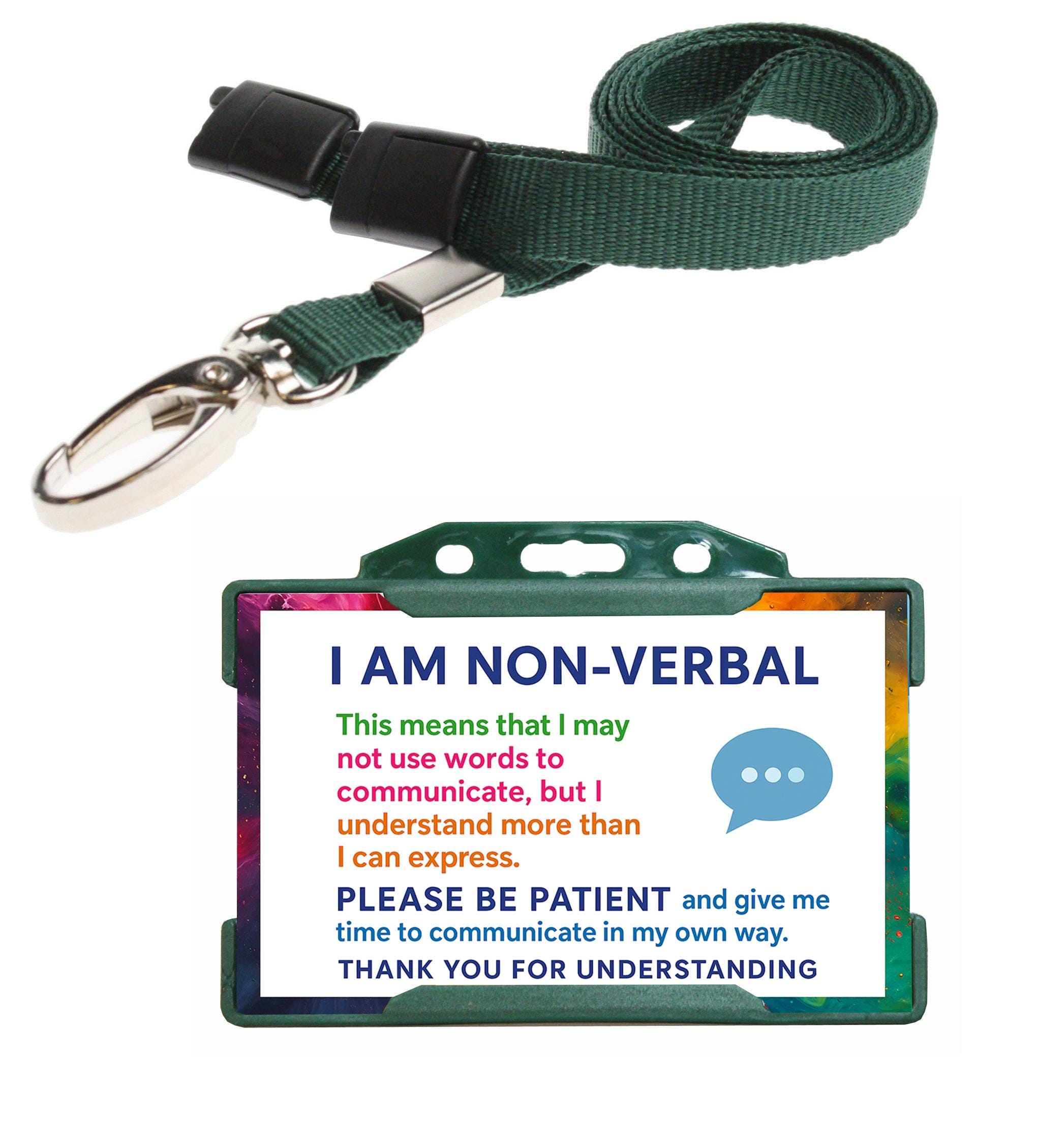 I Am Non Verbal Disability ID Card & Lanyard - 7 Colours! Printed ...