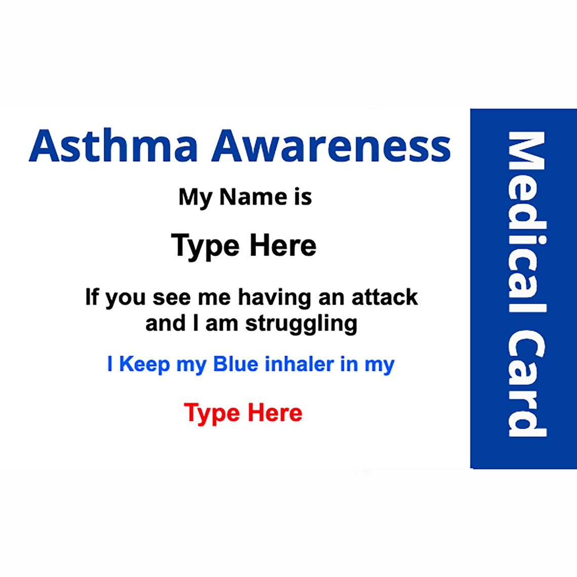 Personalised Plastic Asthma Awareness Disability ID Card - Etsy