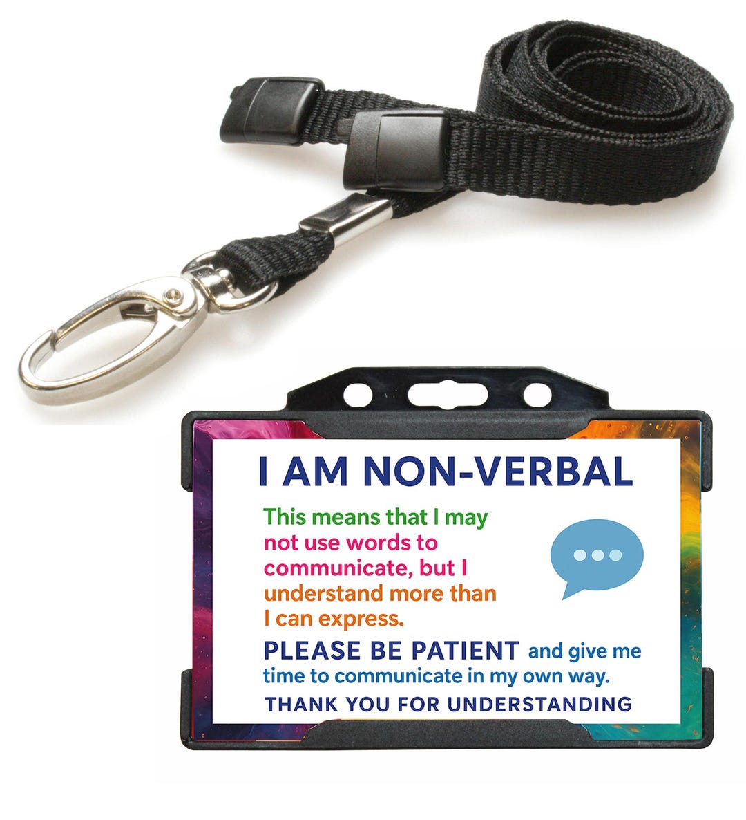 I Am Non Verbal Disability ID Card & Lanyard - 7 Colours! Printed ...