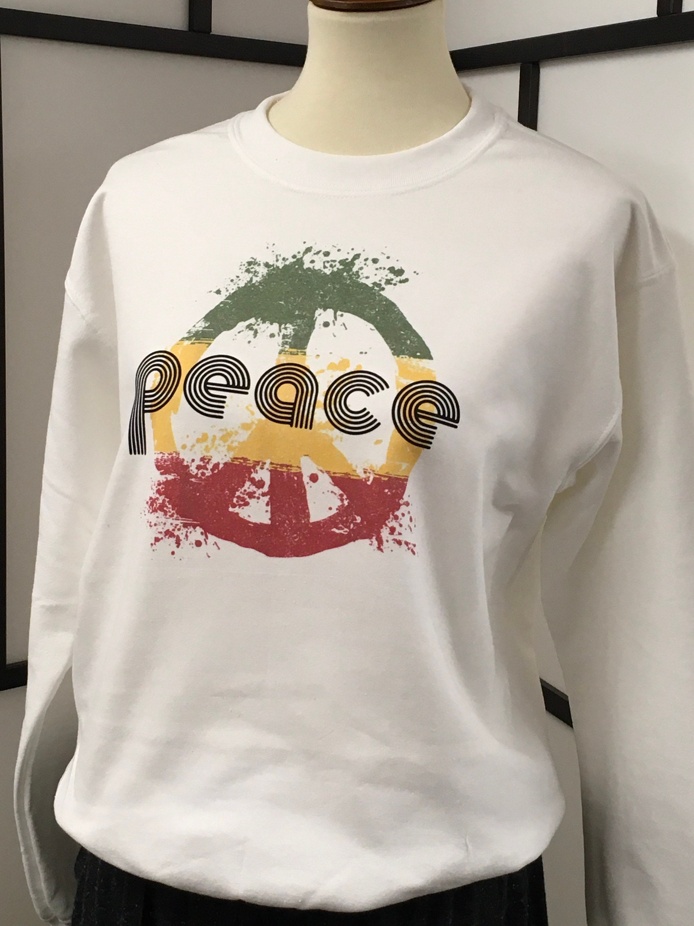 Peace One Love White Sweatshirt Front & Back Design With Free Tote Bag ...