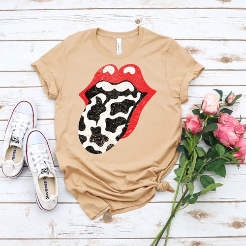 Cow Print Tongue Red Lips T Shirt Gift for Her | Etsy