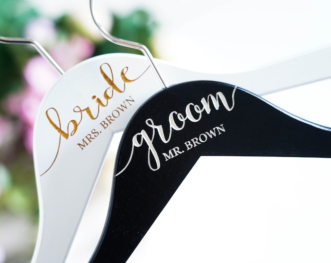 Personalized Bridal Hangers, Bride and Groom Hangers, Mr and Mrs ...