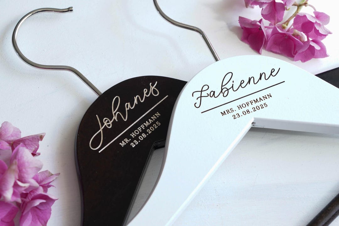 Personalized Wedding Hangers for Bride and Groom, Engraved Wooden ...