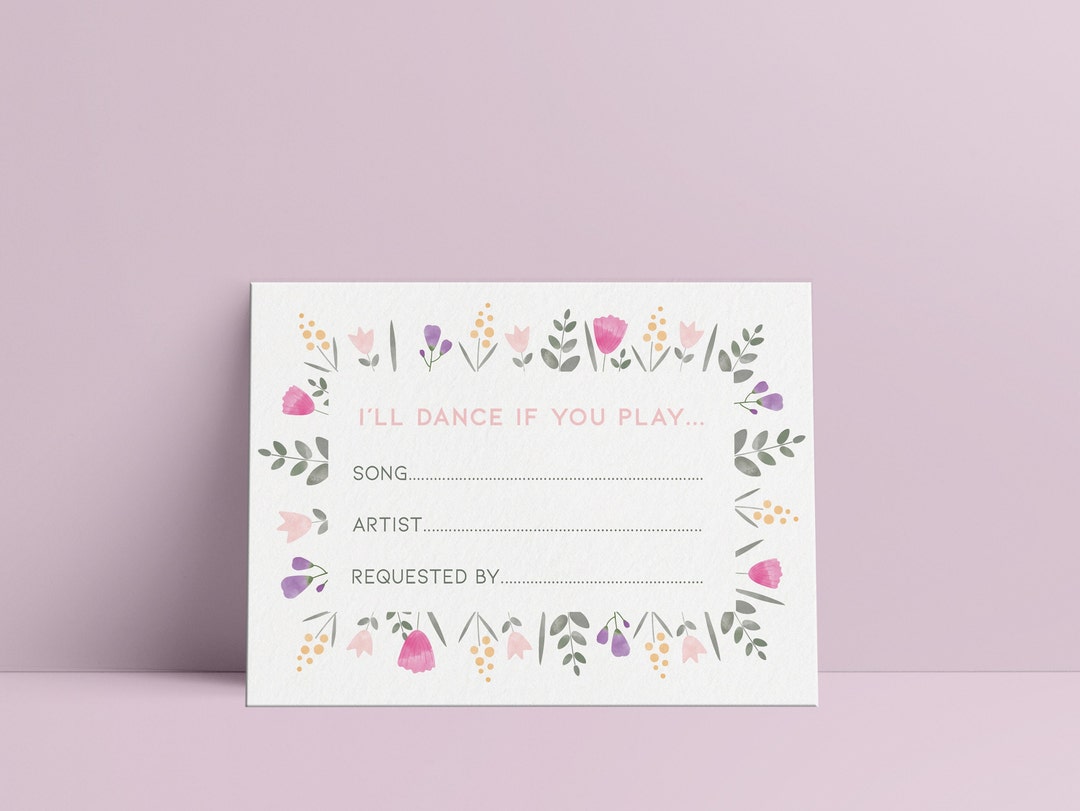 Floral Wedding Song Request Card, Music Request Card, DJ Song Request ...