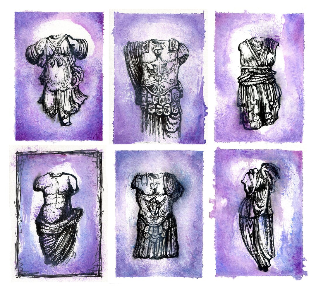 Six Handmade Greeting Cards - Original Paintings - Pencil and Dusts on ...