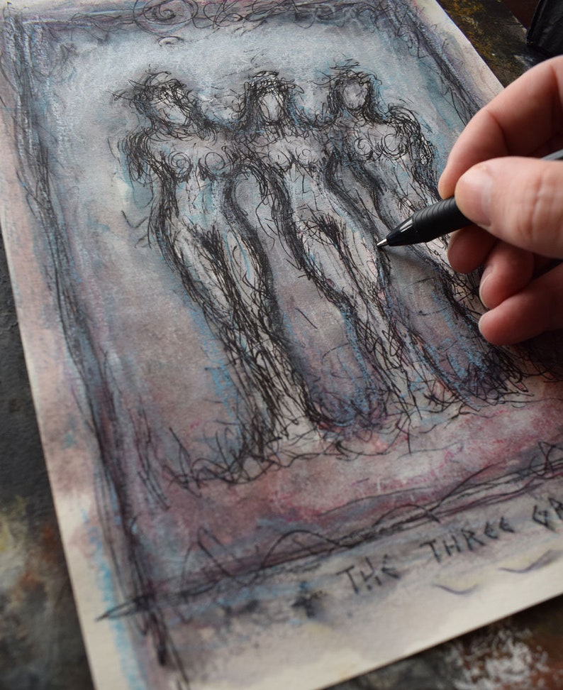 The Three Graces ORIGINAL ARTWORK Pencil and Dusts on - Etsy