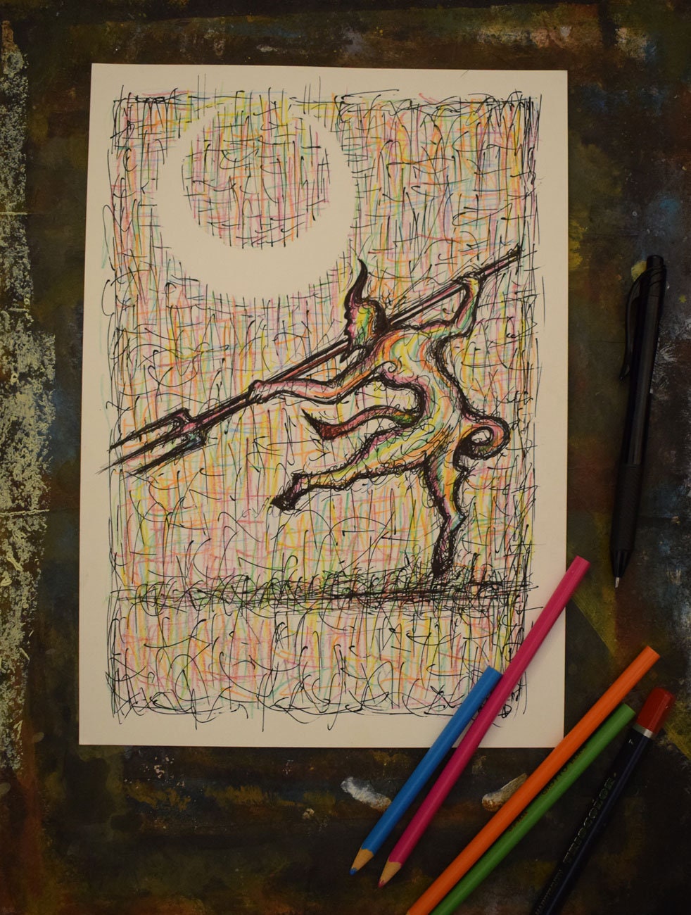 Devil ORIGINAL ART Colored Pencils on Paper - Etsy