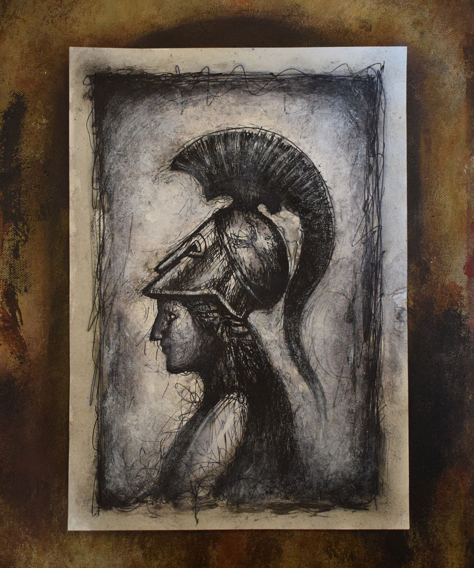 Goddess Athena ORIGINAL ART Penciloilsand Dusts on - Etsy