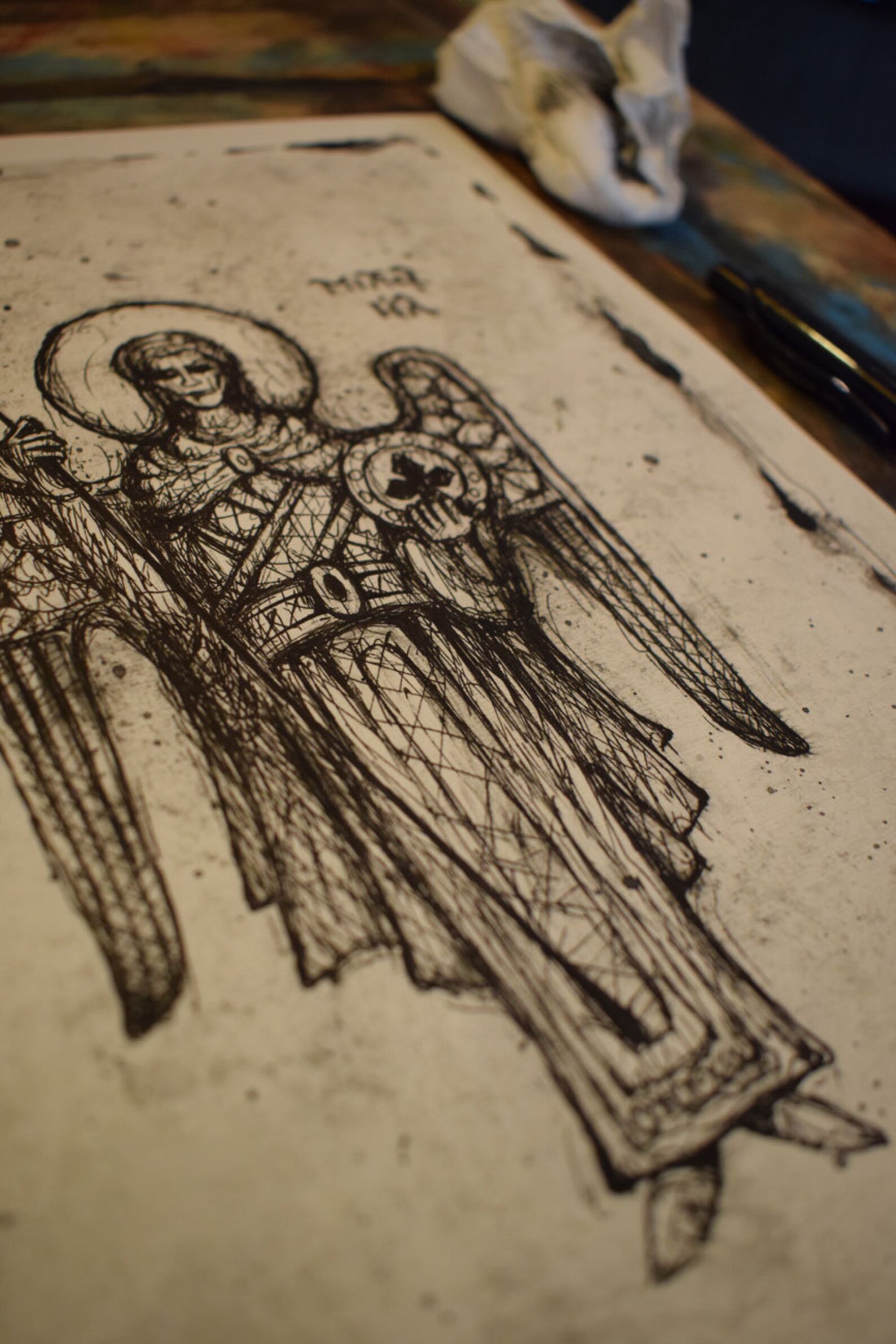 Archangel Michael - ORIGINAL ART - Pencil on Paper,icon,hagiography - Etsy