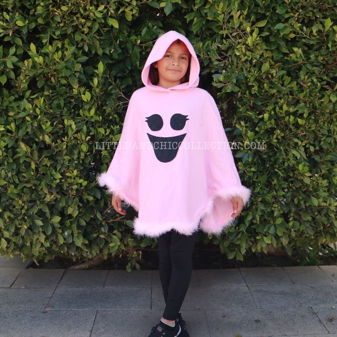 Pink Ghost Boo Happy Girly Lashes Halloween Poncho - Ghost Poncho ...