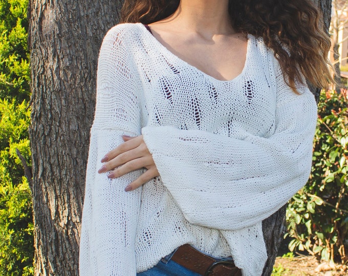 Deep V-neck Sweater, Chunky Knit Sweater, Oversized Pullover, Slouchy ...