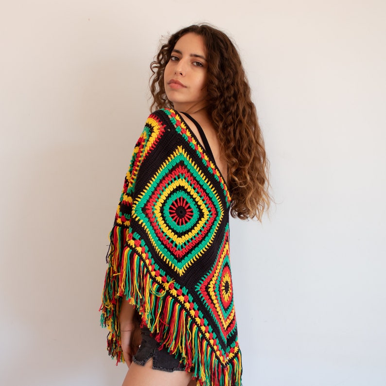 Crochet Rasta Poncho: Hand-knitted Vegan Cotton Boho Style - Etsy UK