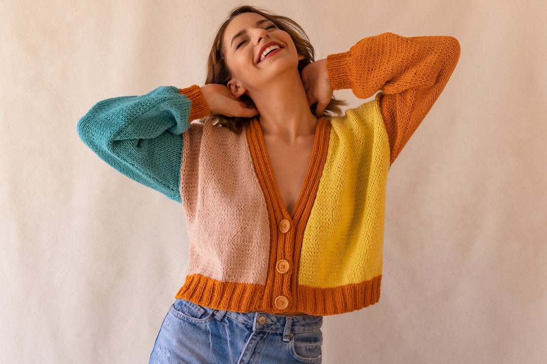 Knit Colorful Cardigan For Women Cotton Cardigan Knit V Neck Sweater