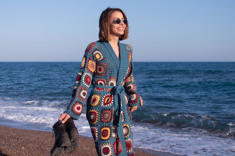 Women's Boho Cardigan Long Patchwork Cardigan Cotton | Etsy