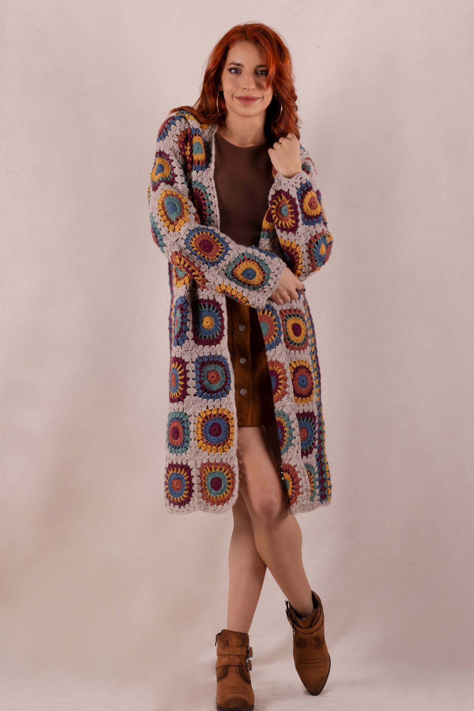 Boho Crochet Cardigan Granny Square Cardigan Wool Afghan | Etsy