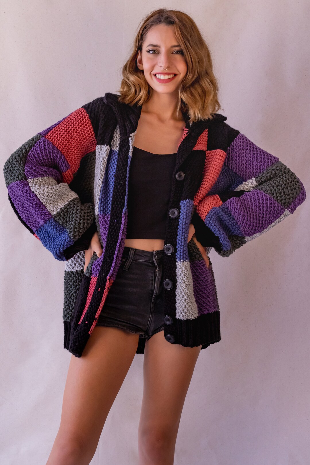 Harry Styles Inspired Cardigan, Colour Block Patchwork Cardigan ...