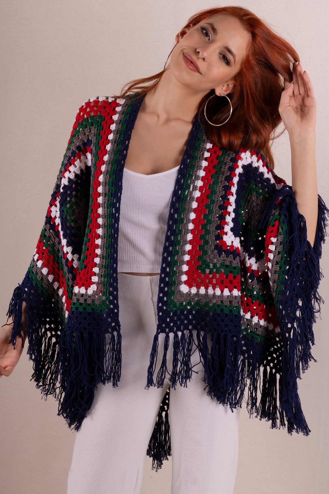 Granny Square Afghan Shawl Blanket Shawl Multicolor Cotton - Etsy