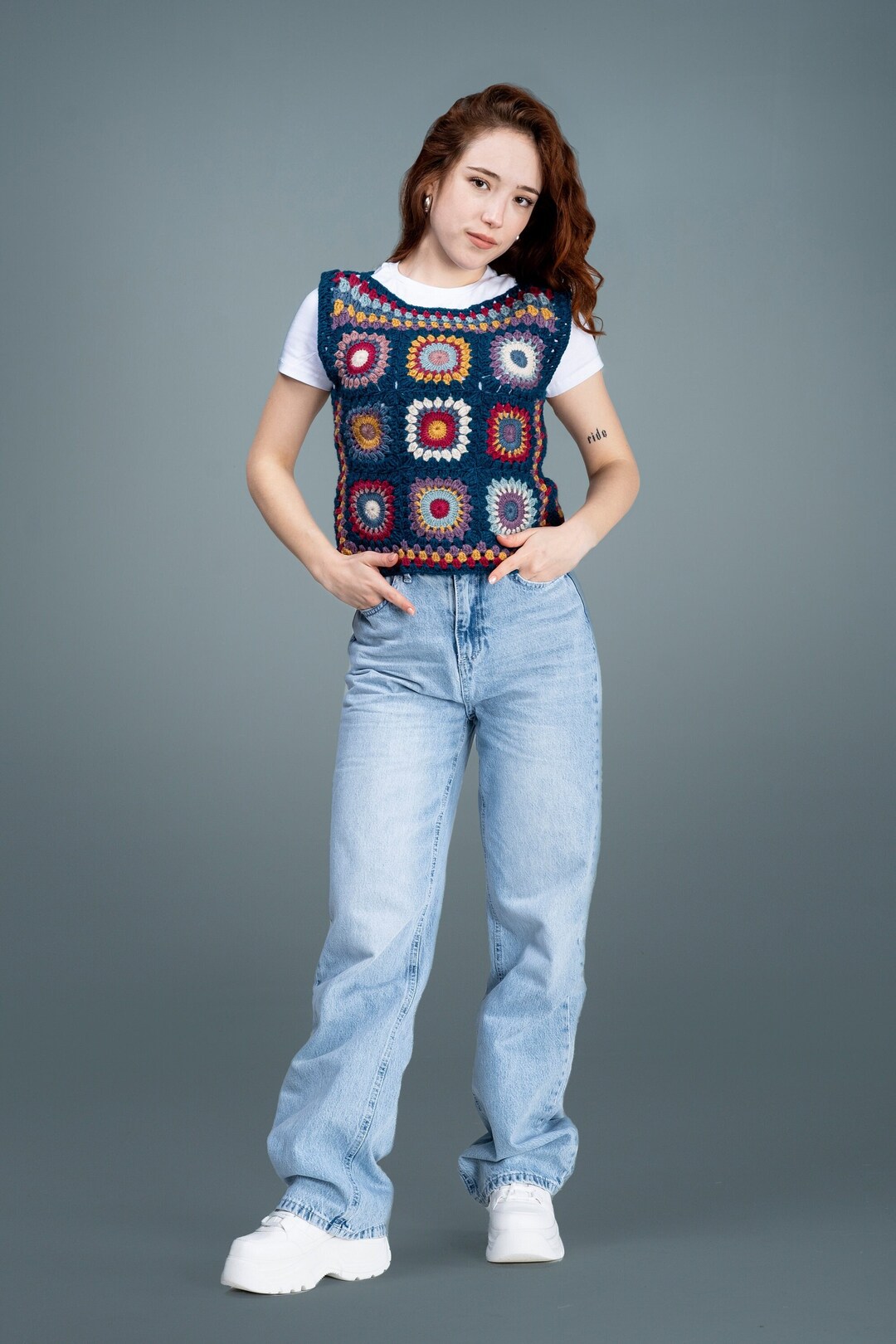 Handmade Granny Square Crochet Vest: Sleeveless Wool Patchwork Sweater ...