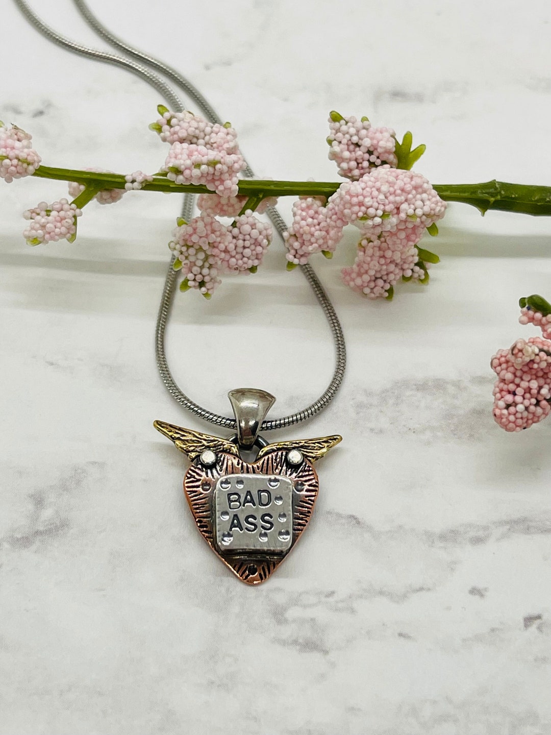 Badass Heart With Wings Necklace - Etsy