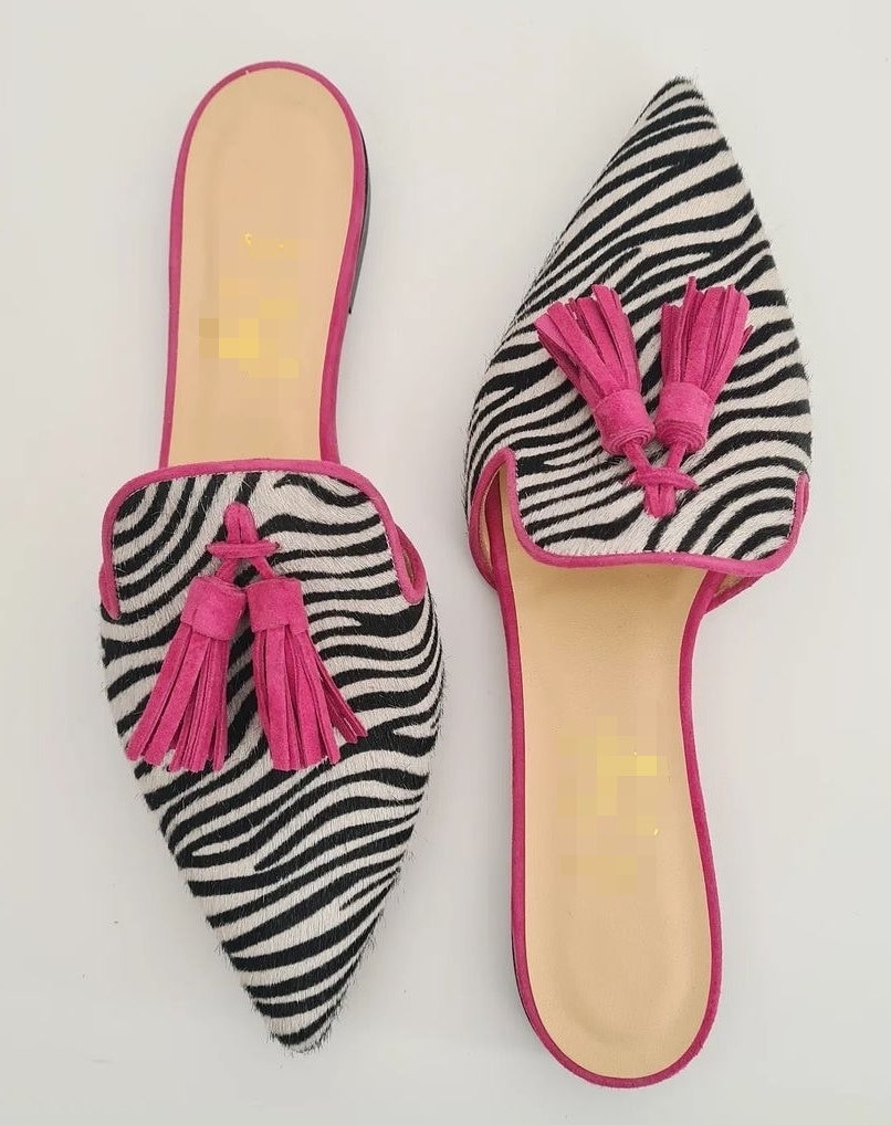 Mules, Animal Print, Ponyskin Mules, Black and White, Leather Shoes ...